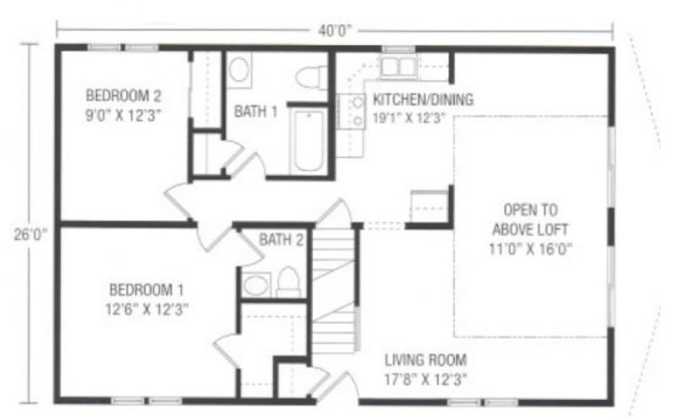 Chestnut Grove | 1040 Square Foot Cape Floor Plan