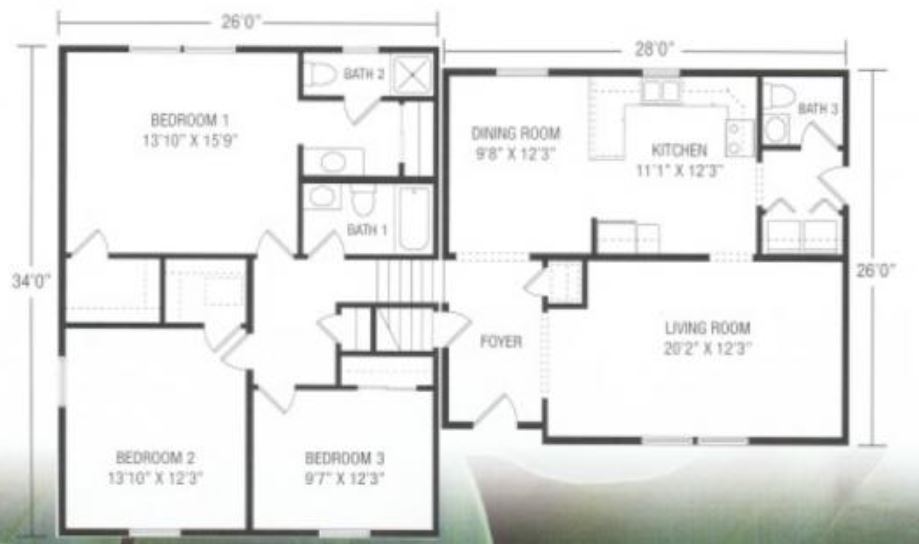 Orchard View | 1612 Square Foot Split Level Floor Plan