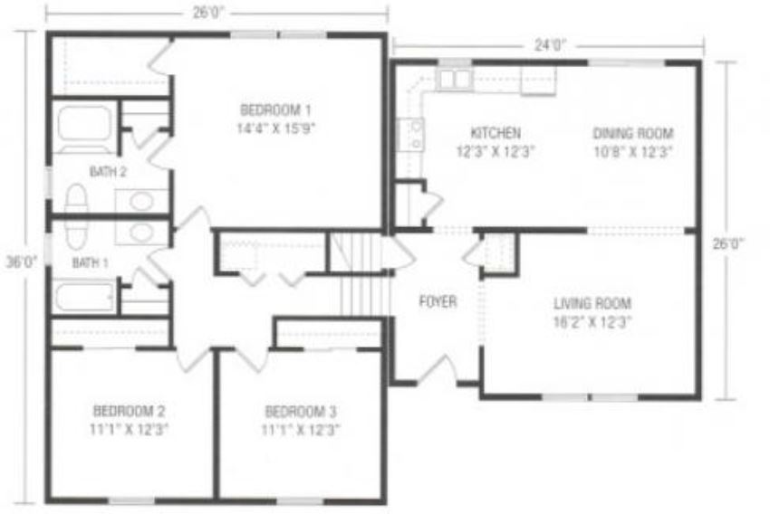 Valley View | 1560 Square Foot Split Level Floor Plan