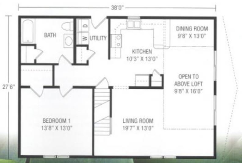 Walnut Grove | 1045 Square Foot Cape Floor Plan