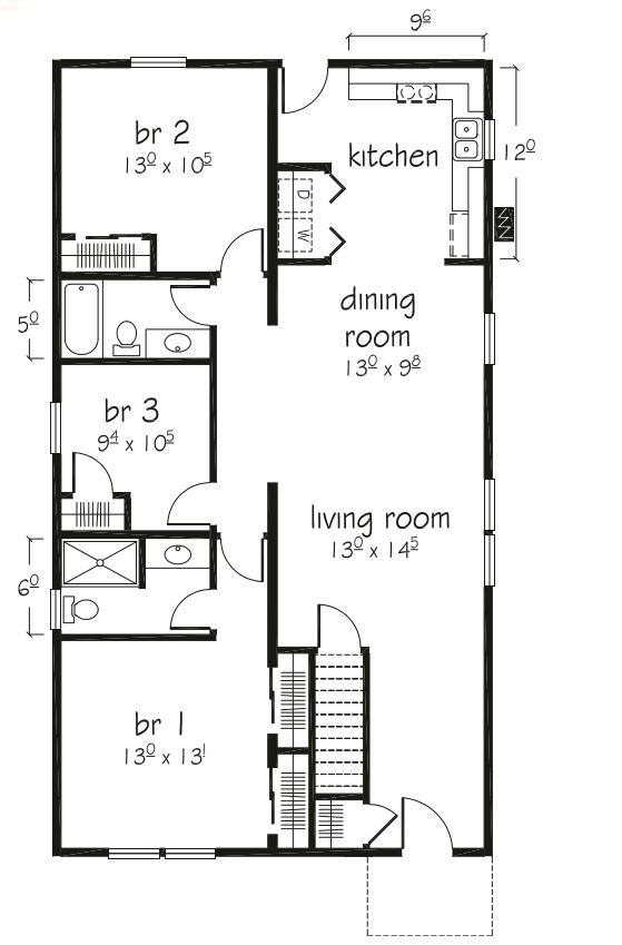 Willow I | 1375 Square Foot Ranch Floor Plan