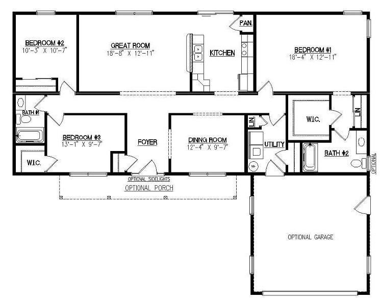 Jamison II | 1650 Square Foot Ranch Floor Plan